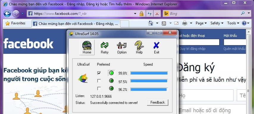 Cách truy cập vào Facebook khi bị chặn dễ dàng với Ultrasurf