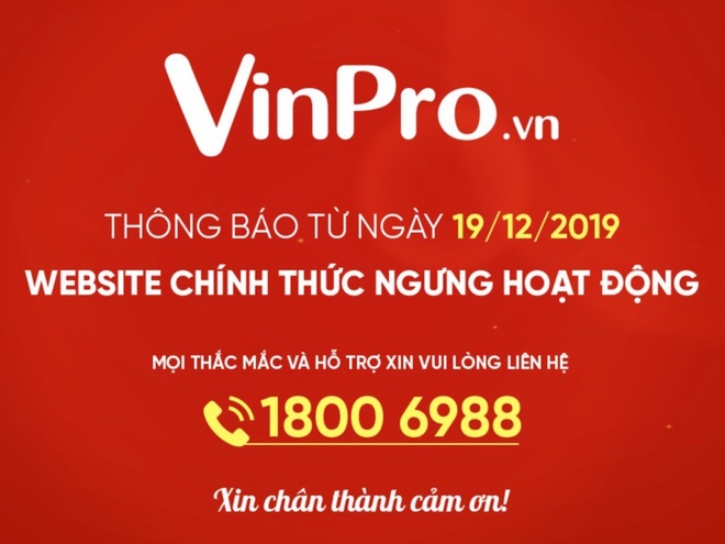 Website chuỗi điện máy VinPro chính thức ngừng hoạt động