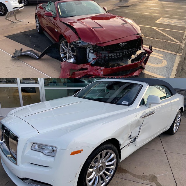 Va chạm với Mustang, xe siêu sang Rolls-Royce bị nát hông